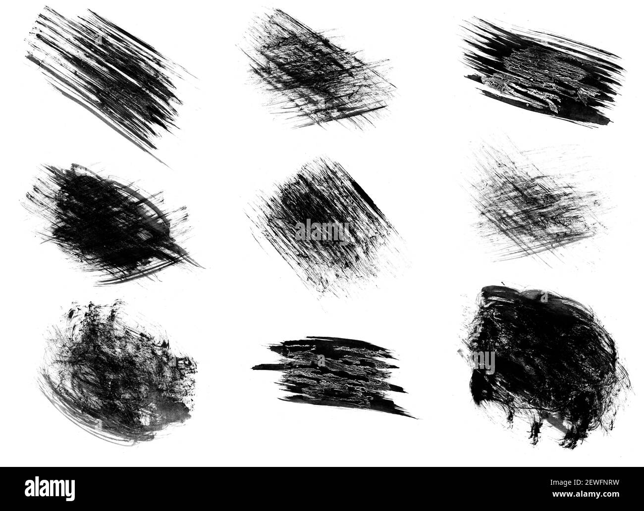Beautiful black ink smear and stroke brushes isolated on white ...