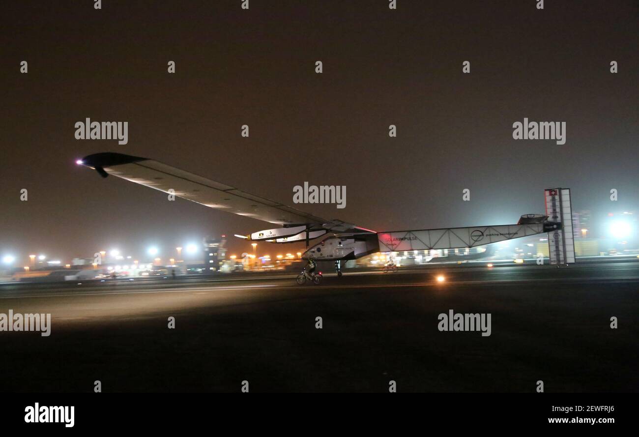 Solar Impulse 2 (SI2) arrives at Al Bateen Executive Airport in Abu ...