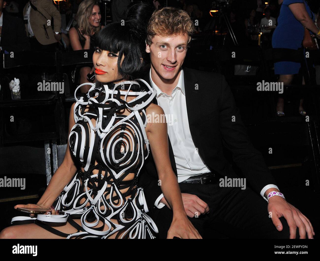(L-R) Actress Bai Ling and Actor Jake Delaney at Rock The Runway held ...