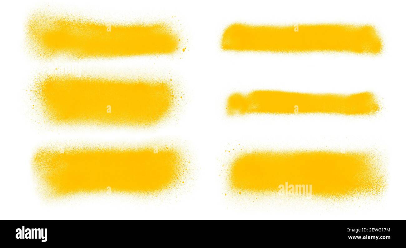 Yellow paint spray line brushes isolated on white background for ...