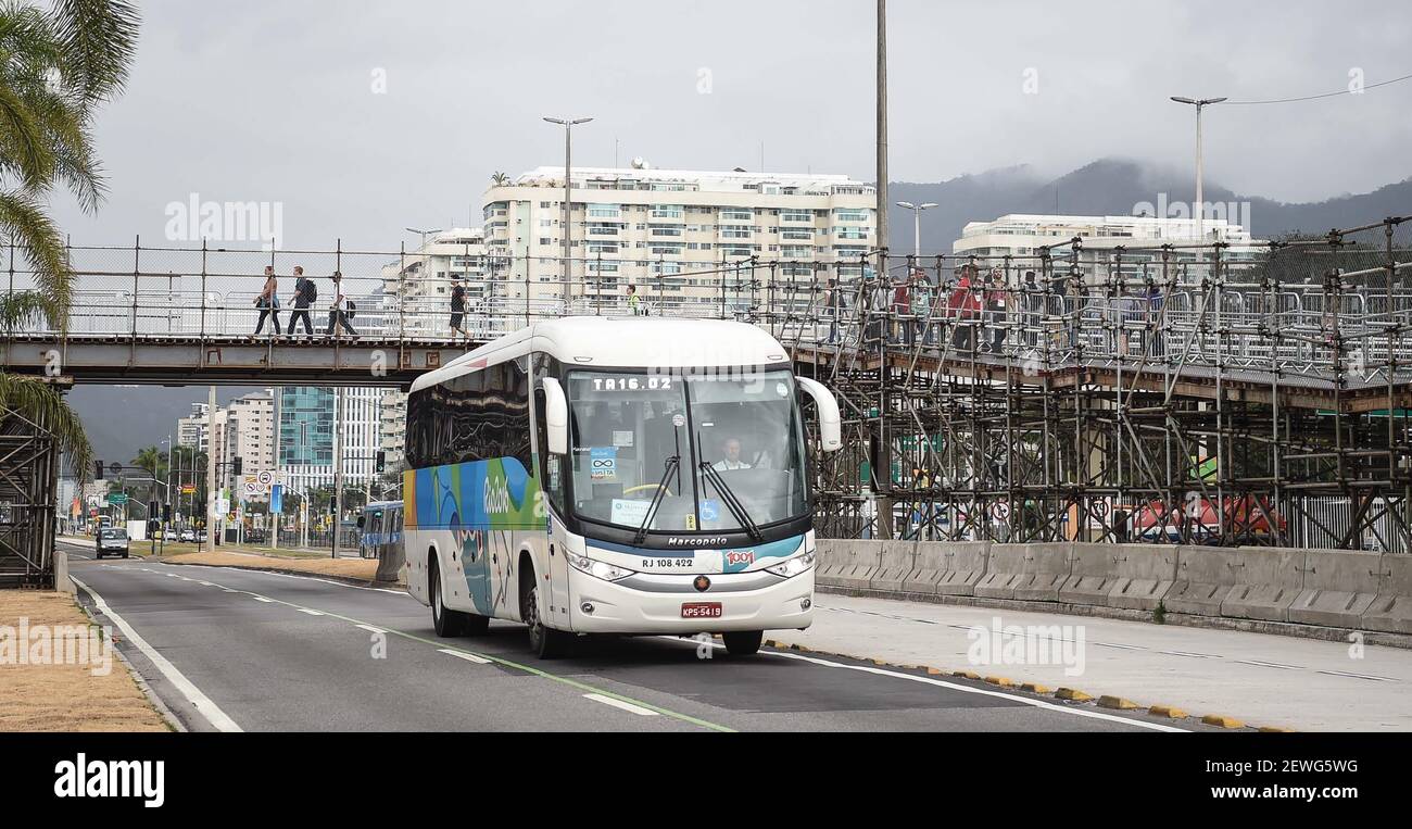 Photo taken on Aug. 3, 2016 shows the scaffolding around the Olympic ...