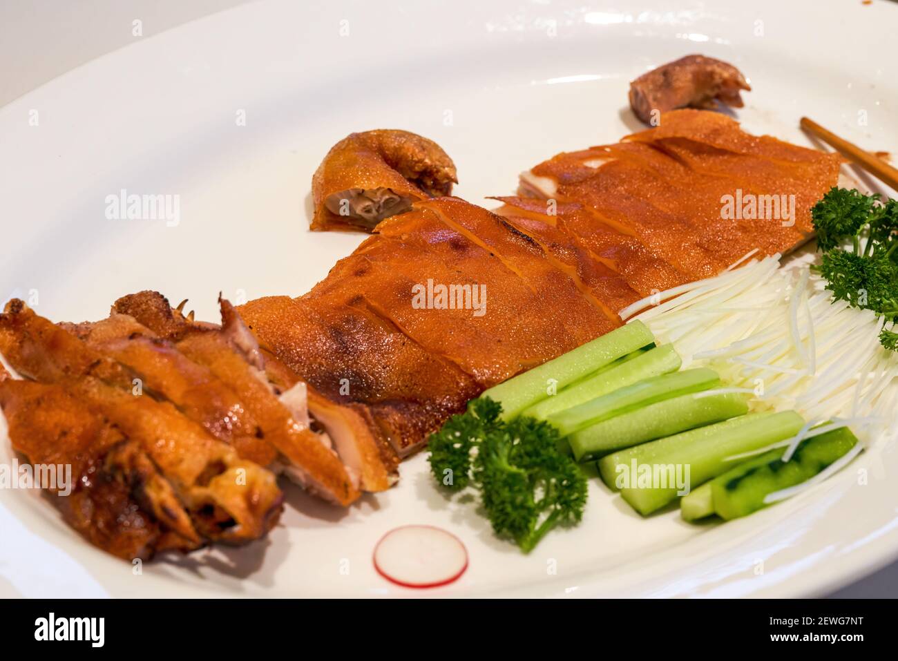 A classic and delicious Chinese Cantonese dish, crispy roast suckling ...