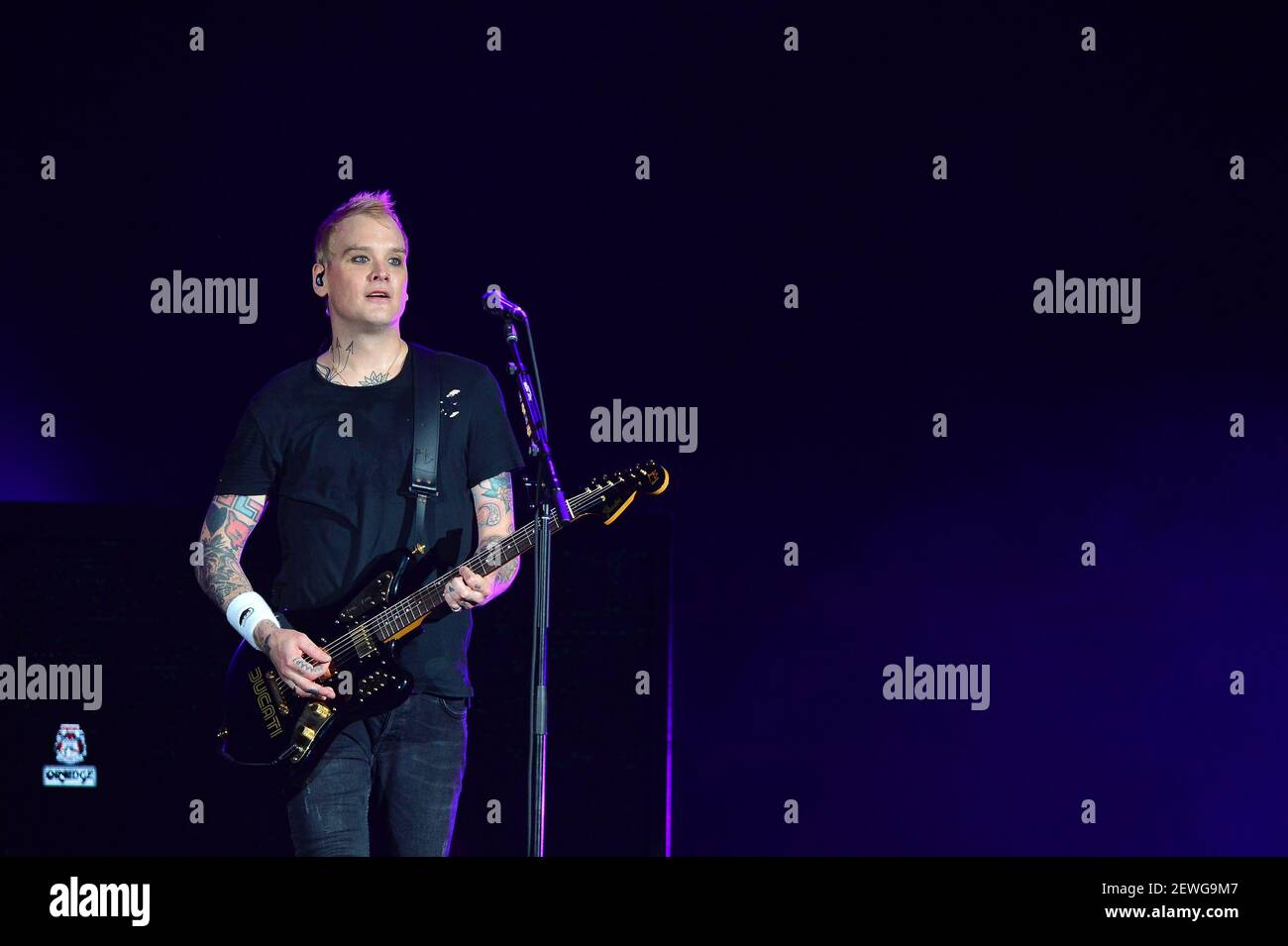 Musician Matt Skiba of blink-182 perform at Perfect Vodka Amphitheatre ...
