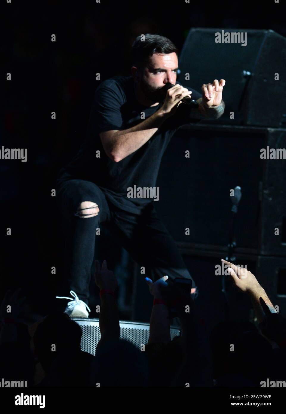 Singer Jeremy McKinnon of A Day To Remember perform at Perfect Vodka ...