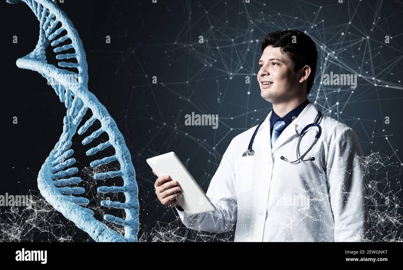 Doctor and Digital DNA Research Stock Photo - Alamy