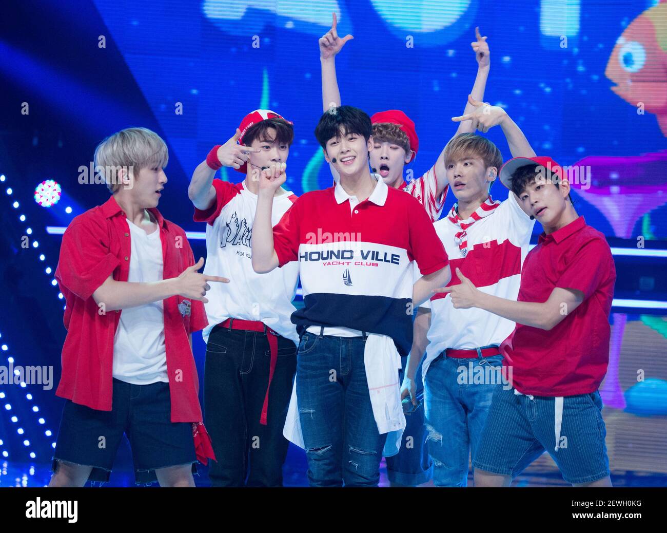 South Korean boys group Astro, performs onstage during the MBC TV K-Pop ...