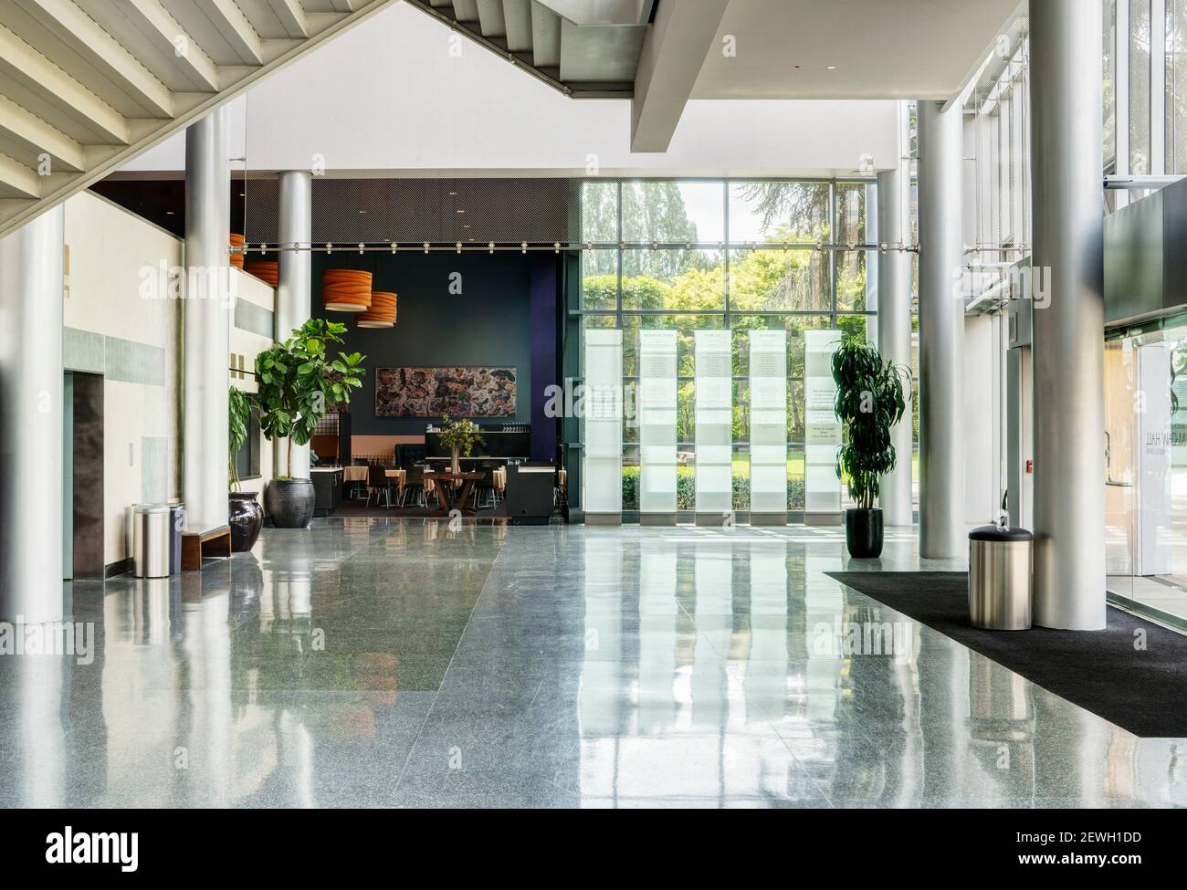 Light and airy atrium of a modern building with marble floors Stock ...