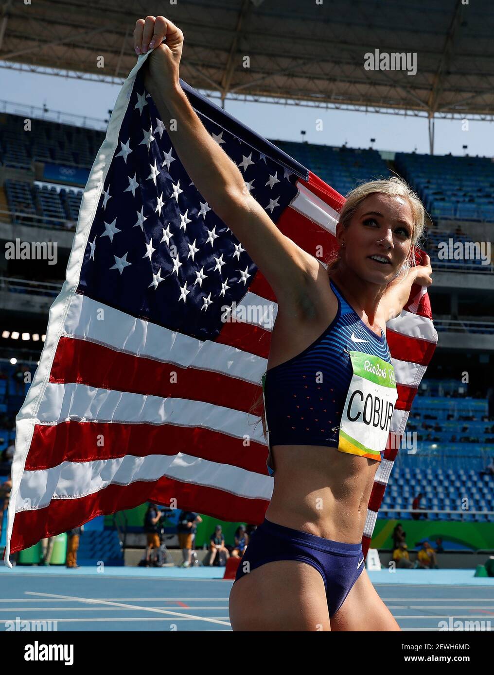 Emma Coburn of the United States of America celebrates after the women ...
