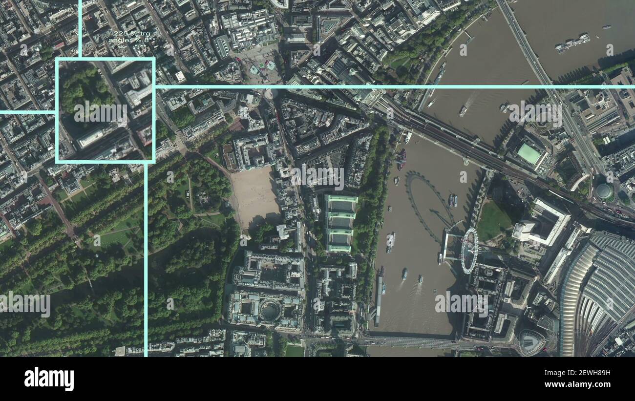 3D illustration - Satellite Surveillance Zoom Effect into London ...
