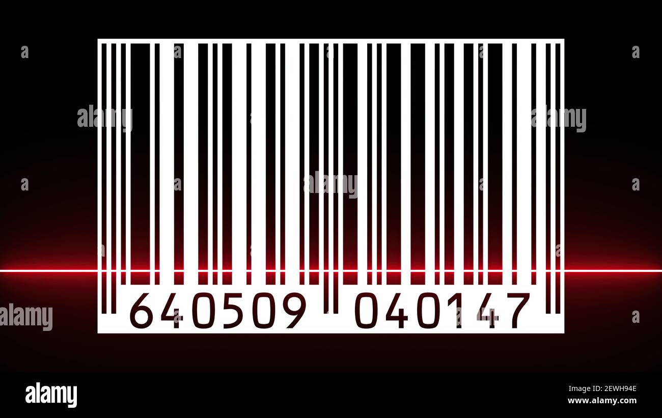 3D illustration - Reading a bar code with red beam Stock Photo - Alamy