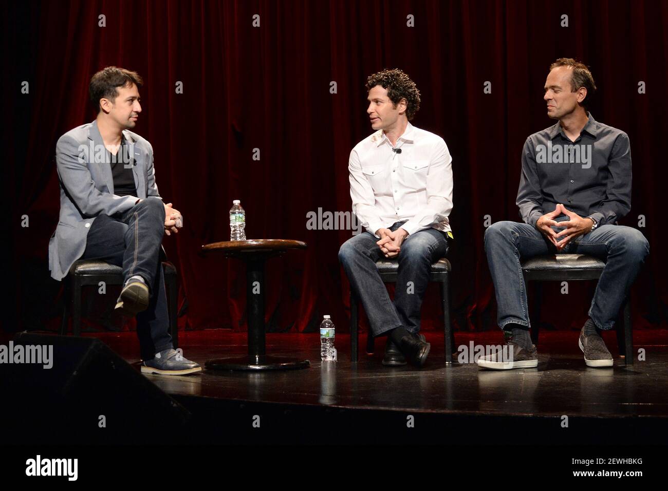 Lin-Manuel Miranda, director Thomas and Alex Rudzinski appear onstage ...