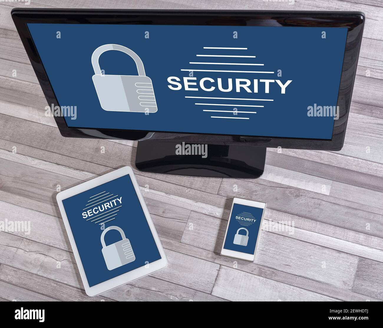 Security concept shown on different information technology devices ...