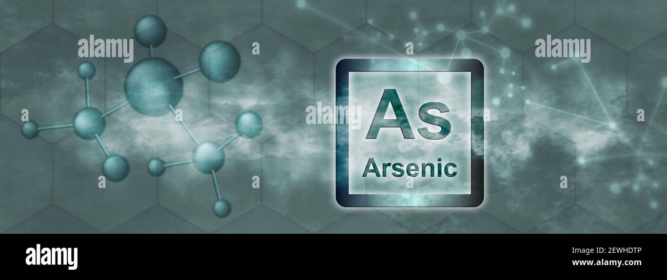As symbol. Arsenic chemical element with molecule and network on grey ...