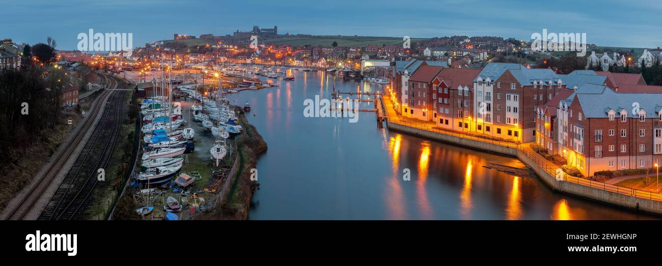 Whitby town harbour panorama hi-res stock photography and images - Alamy