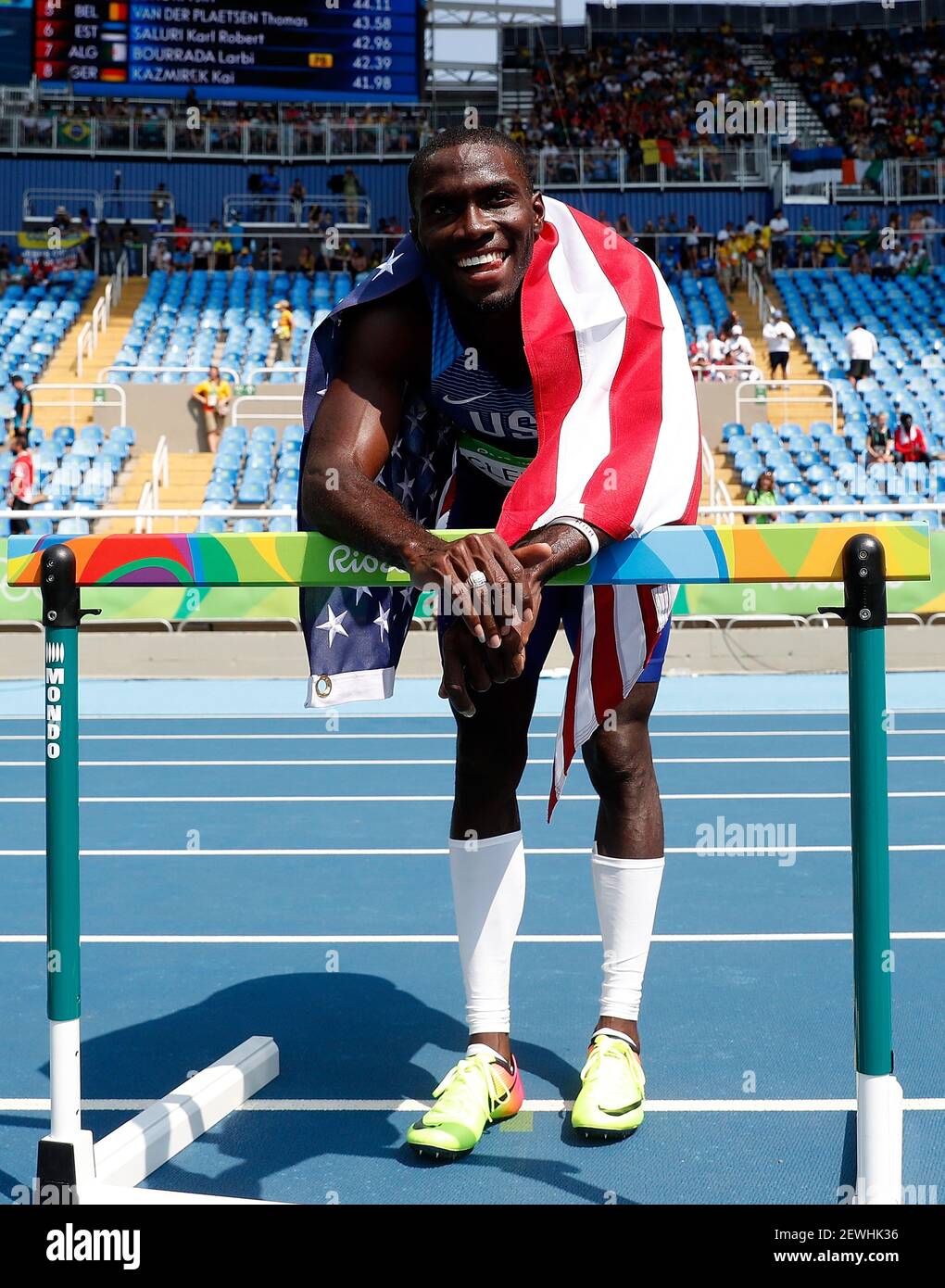 Kerron Clement of the United States celebrates after the men's 400m ...