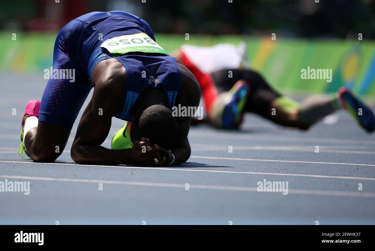 Kerron Clement of the United States celebrates after the men's 400m ...