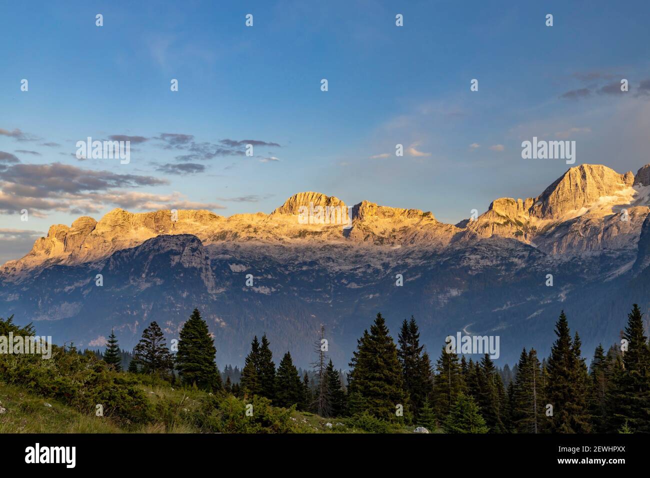 Dolomites on Italian and Slovenian border around mountain Monte Ursic ...