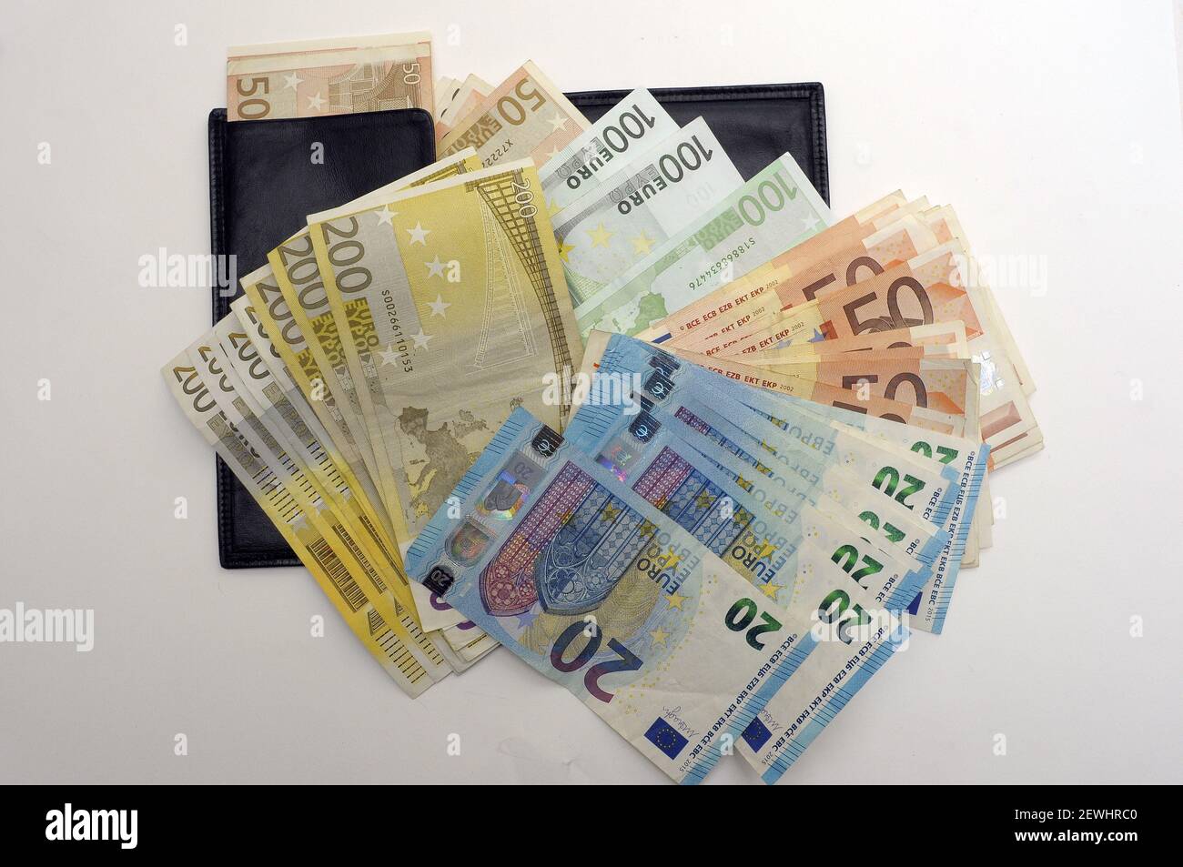 wallet with plenty of banknote euros Stock Photo - Alamy