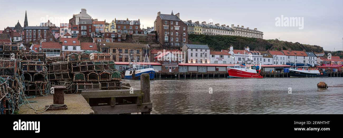 WHITBY, NORTH YORKSHIRE, UK - MARCH 18, 2010: Panorama view across ...