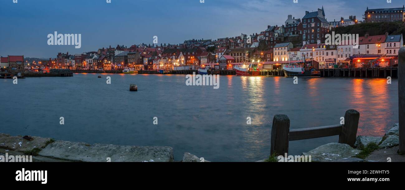 Whitby town harbour panorama hi-res stock photography and images - Alamy