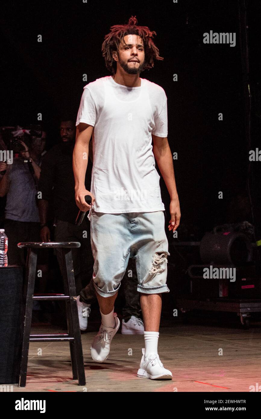 J. Cole, on stage at Billboard Hot 100 in Wantagh, New York City, NY ...