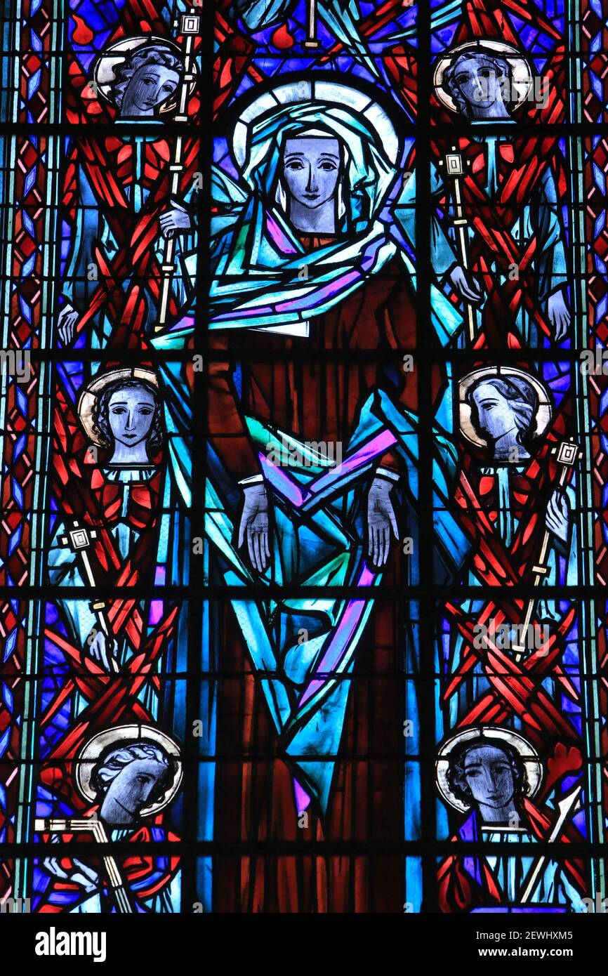 Virgin Mary. Stained glass. Work of the master glassmaker Claudius ...