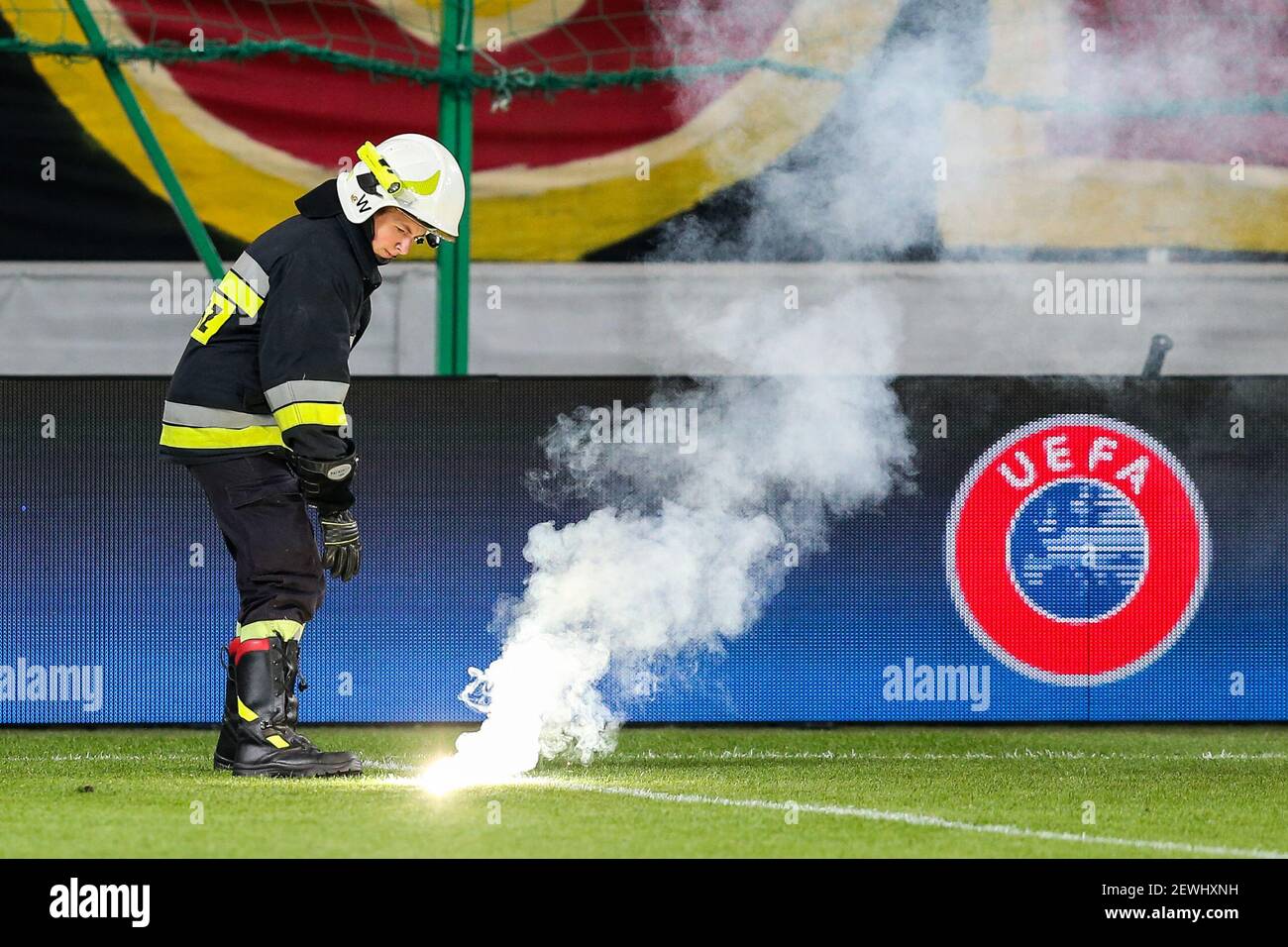 Fireworks and fireman / Strazak i race Stock Photo - Alamy