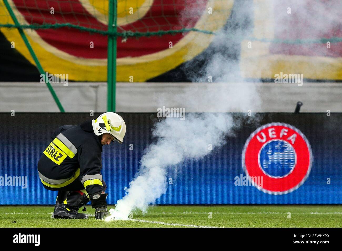 Fireworks and fireman / Strazak i race Stock Photo - Alamy
