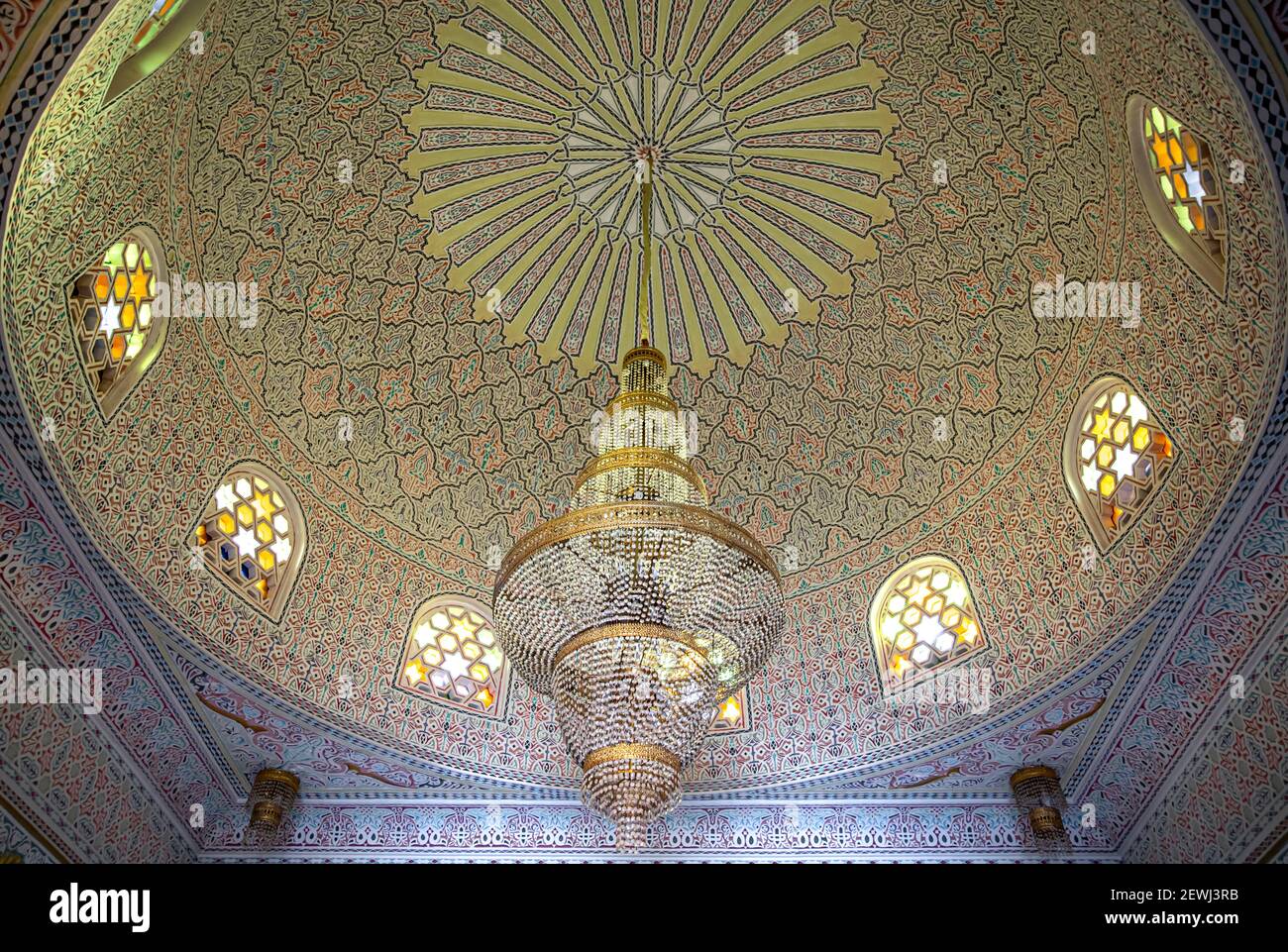 Beautiful ceiling in Islamic, Muslim style with large chandelier and ...