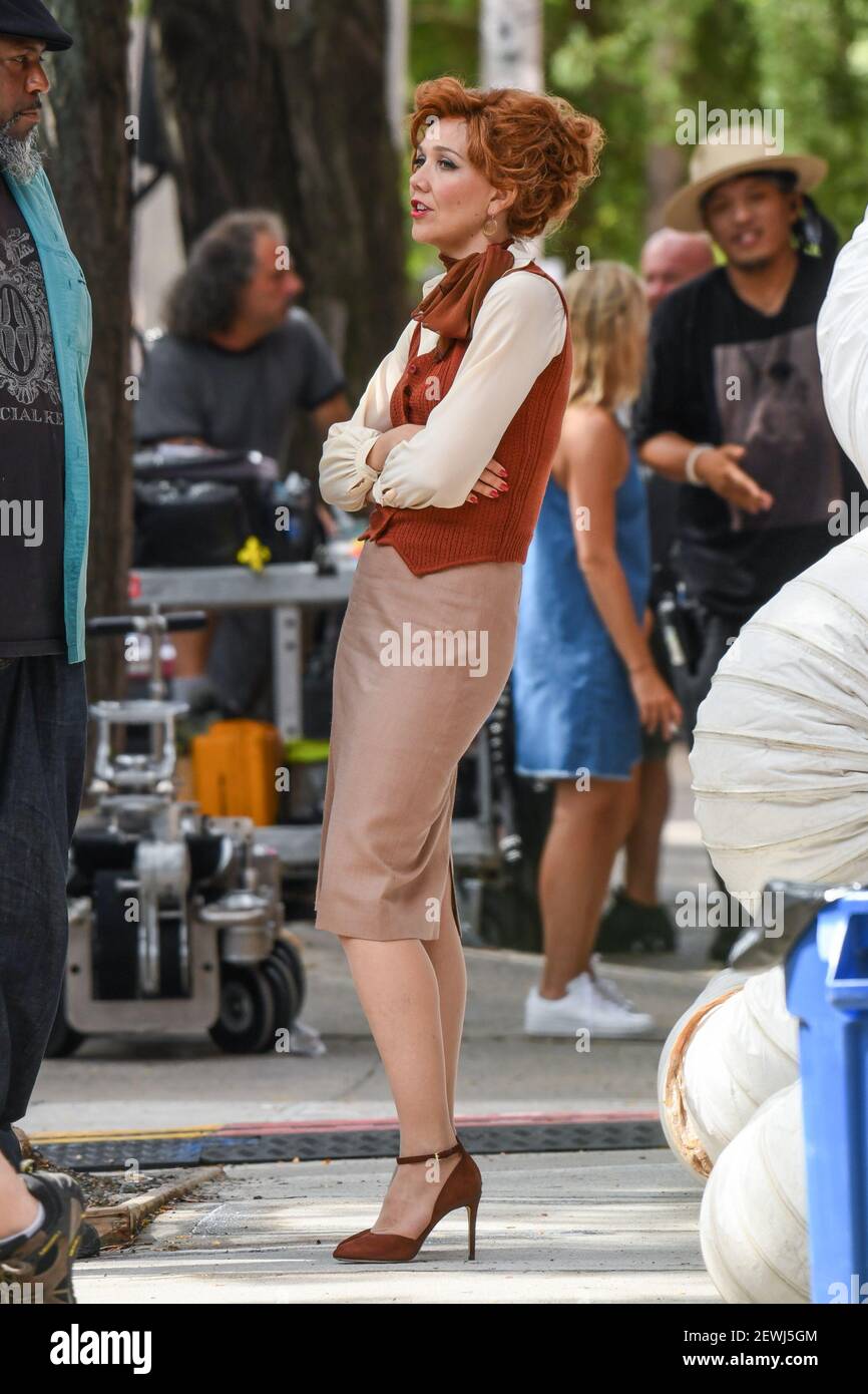 Maggie Gyllenhaal, on the film set of HBO's The Deuce in Brooklyn, New ...