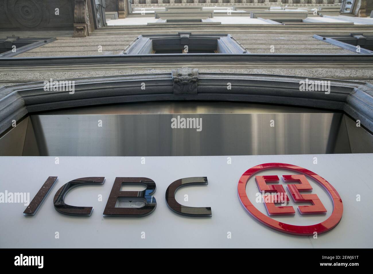 A logo sign outside of the Milan branch of the Industrial and ...