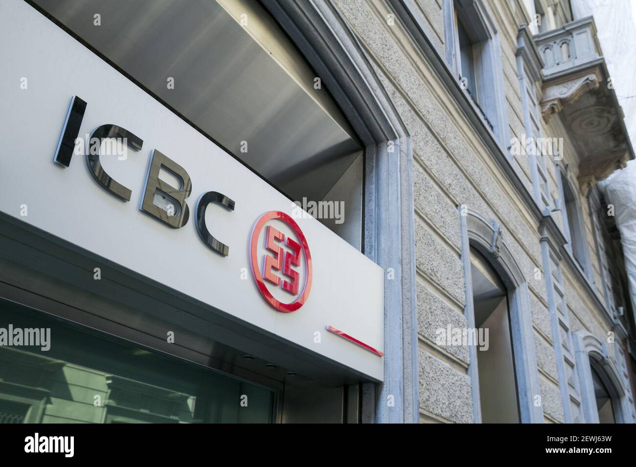A logo sign outside of the Milan branch of the Industrial and ...