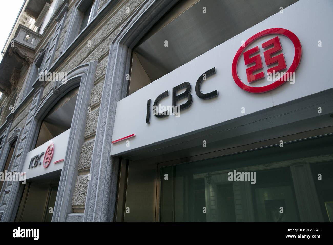A logo sign outside of the Milan branch of the Industrial and ...