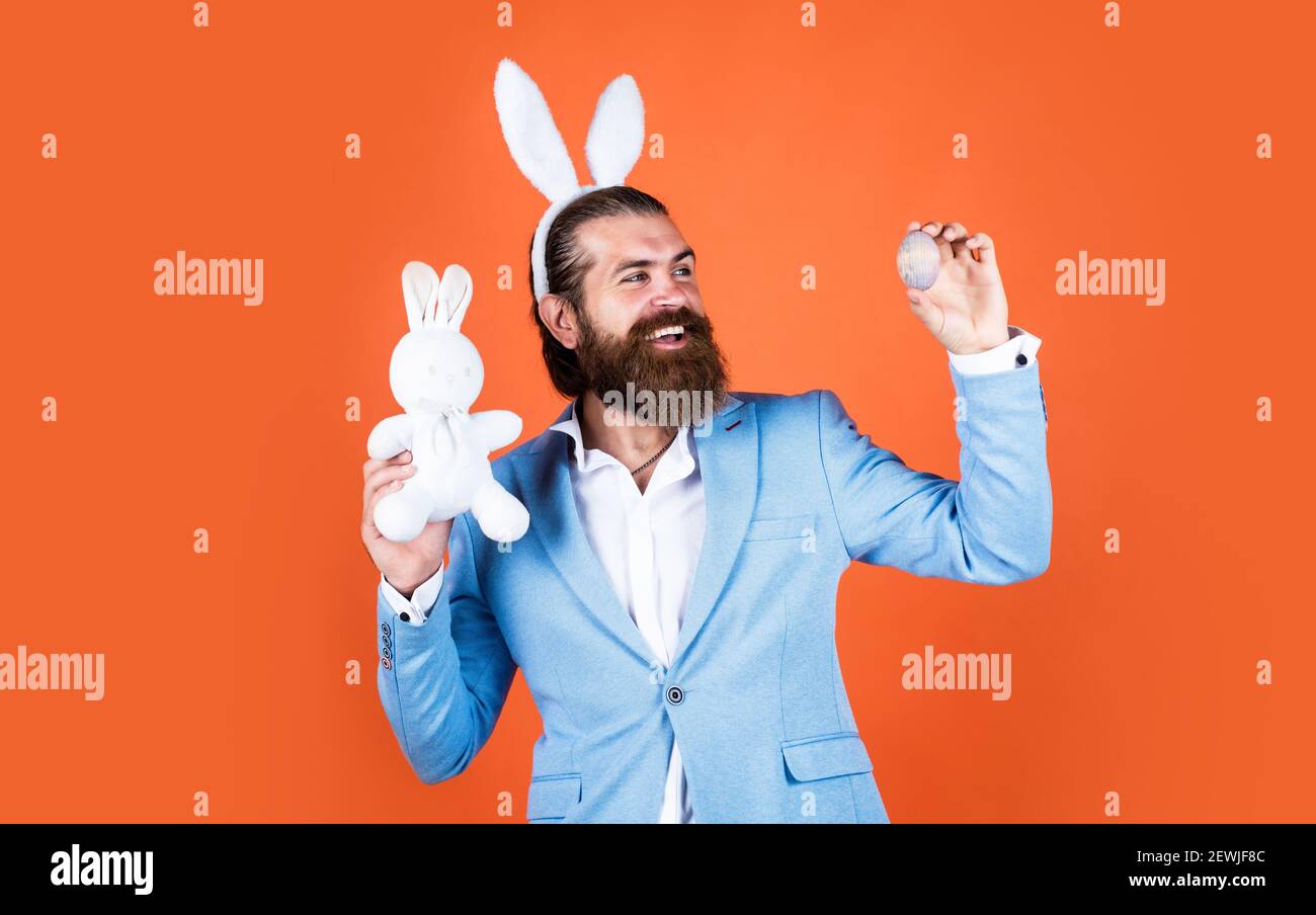 Easter Holiday Greeting. celebrating easter in springtime. funny man in ...