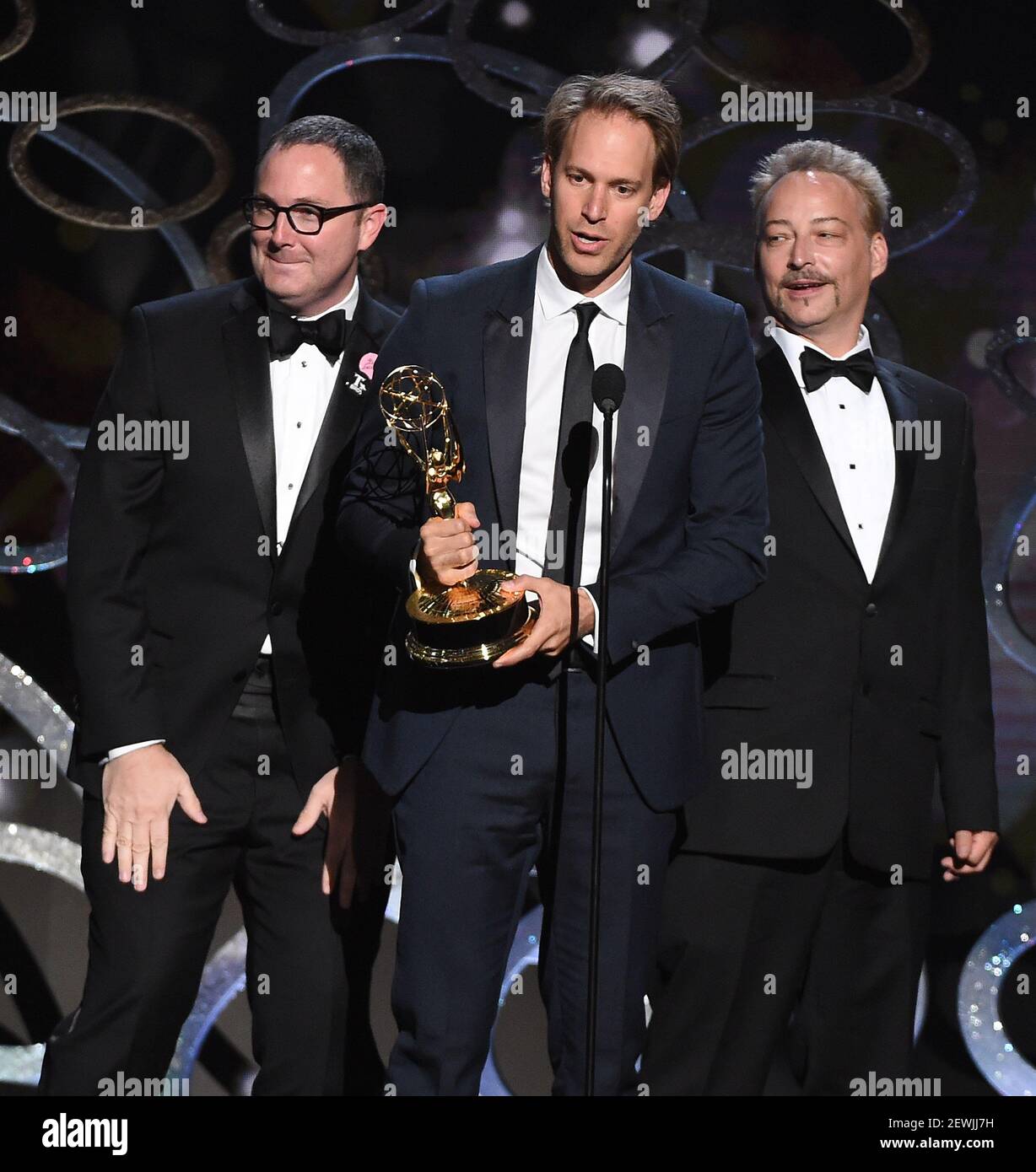 Joe Celli, from left, David Korins,and Jason Howard winners of the ...