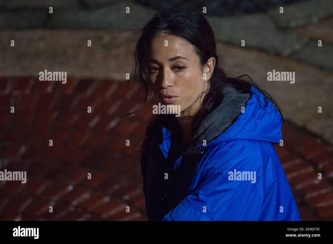 Jessica Henwick, rehearsing fight choreography on the film set of Iron ...
