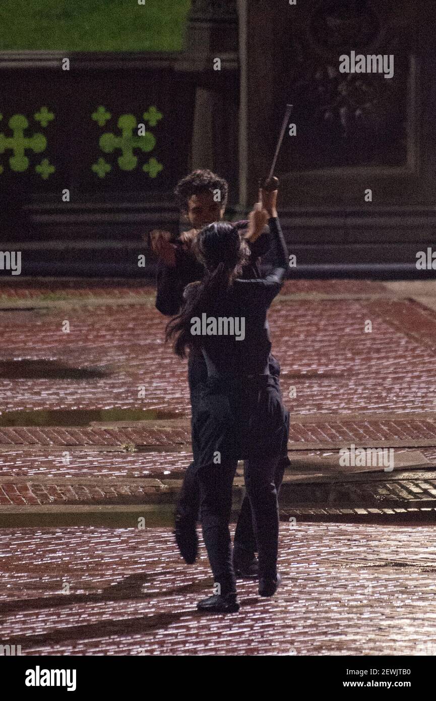 Jessica Henwick, rehearsing fight choreography on the film set of Iron ...