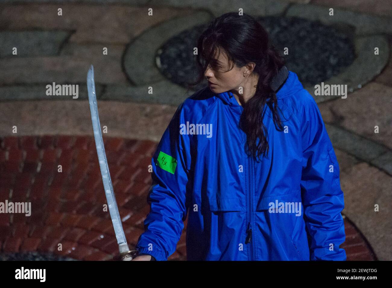 Jessica Henwick, rehearsing fight choreography on the film set of Iron ...