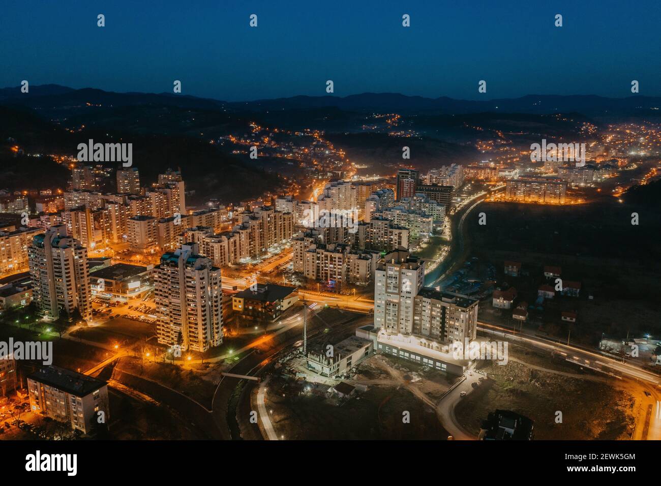An aerial view of beautiful Tuzla cityscape in Bosnia and Herzegovina ...