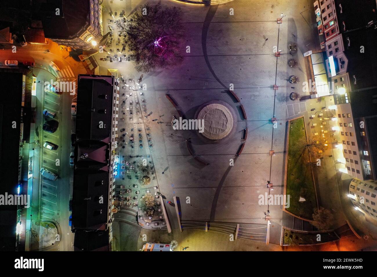 An aerial top view of a square in Tuzla, Bosnia and Herzegovina at ...