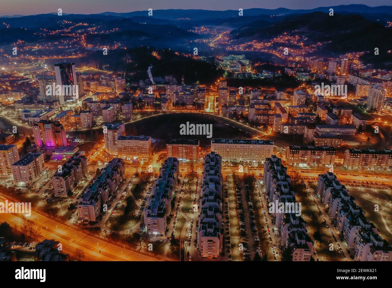 An aerial view of beautiful Tuzla cityscape in Bosnia and Herzegovina ...