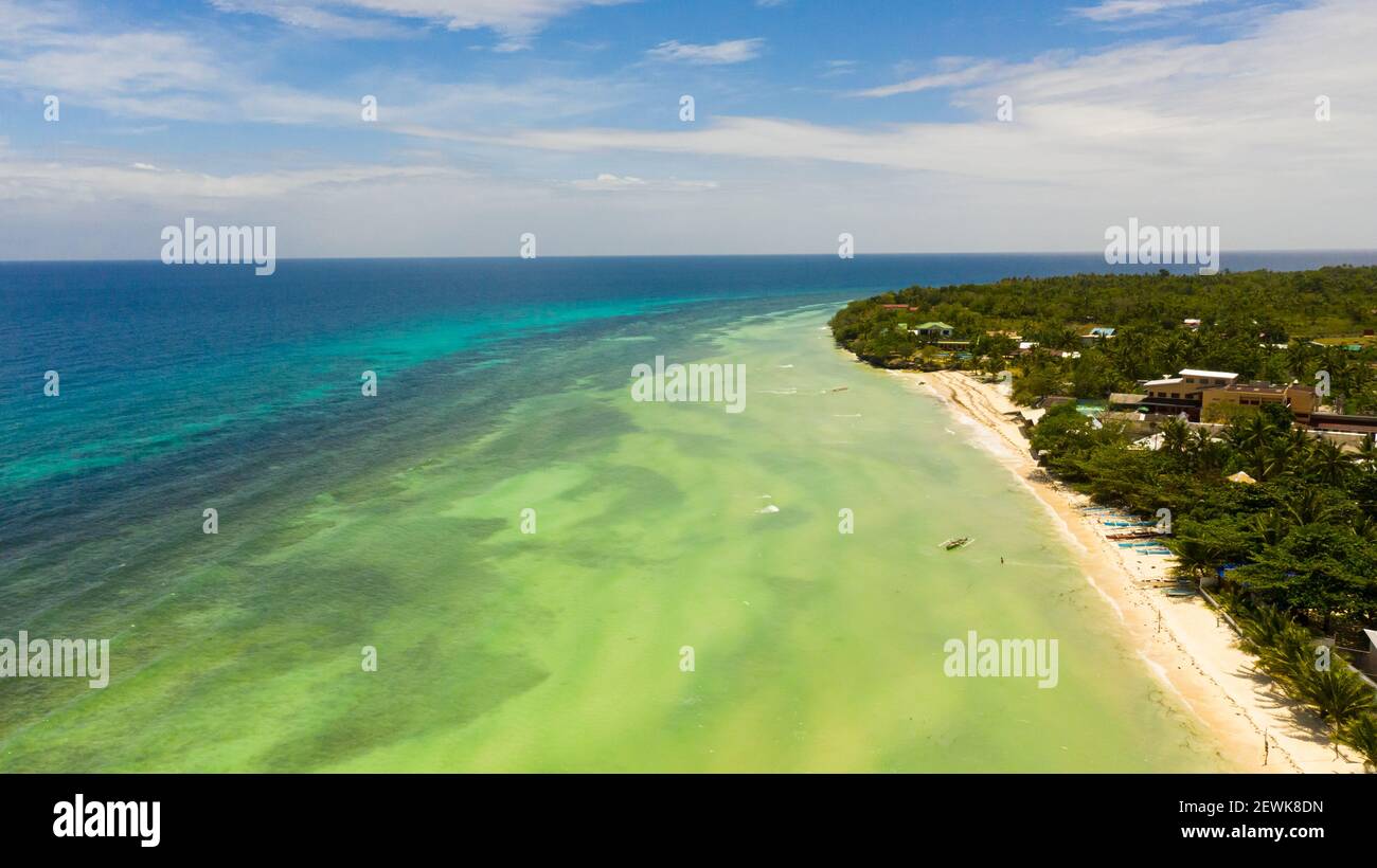 Aerial view of tropical beach on the island Bohol, Anda area ...
