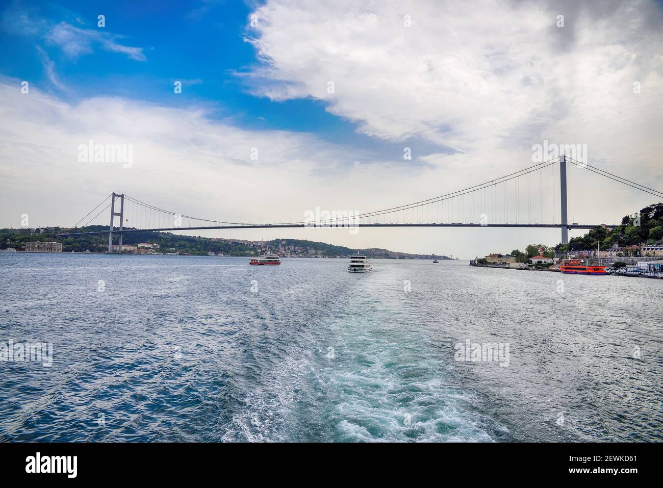 The Bosphorus Bridge connects the Asian side and the European side in ...