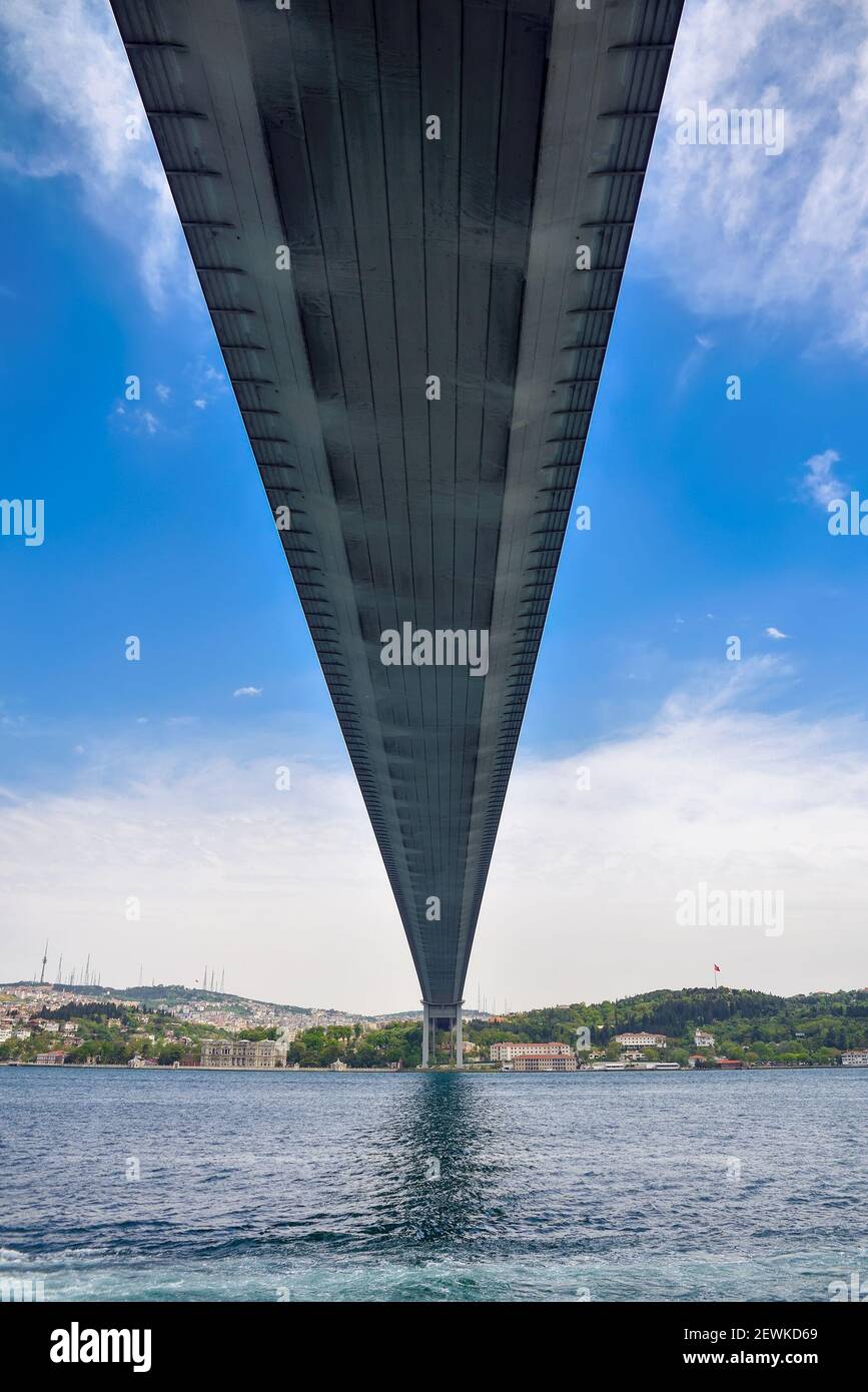 The Bosphorus Bridge connects the Asian side and the European side in ...