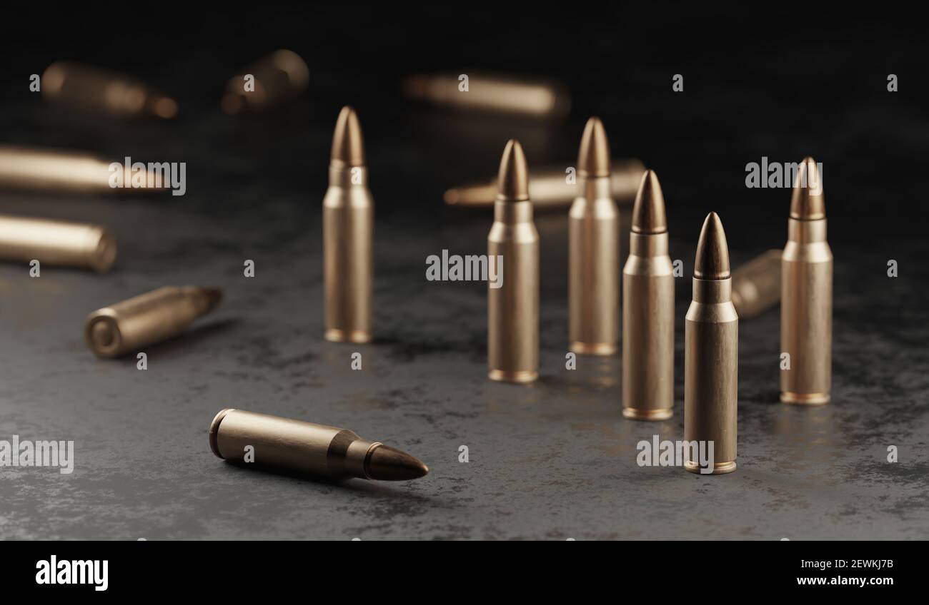 Many bullets on floor. Military concept. 3D rendered illustration Stock ...