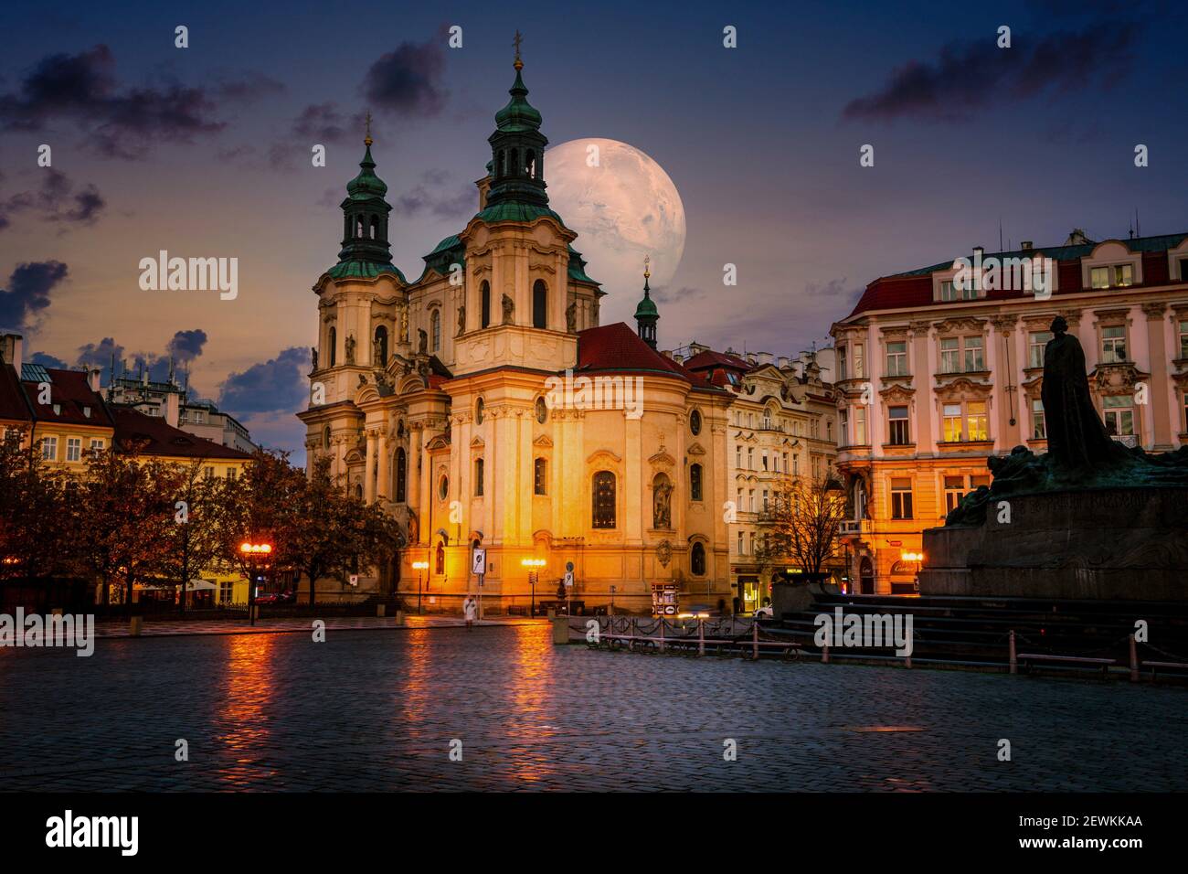 Old town of prague with moon hi-res stock photography and images - Alamy