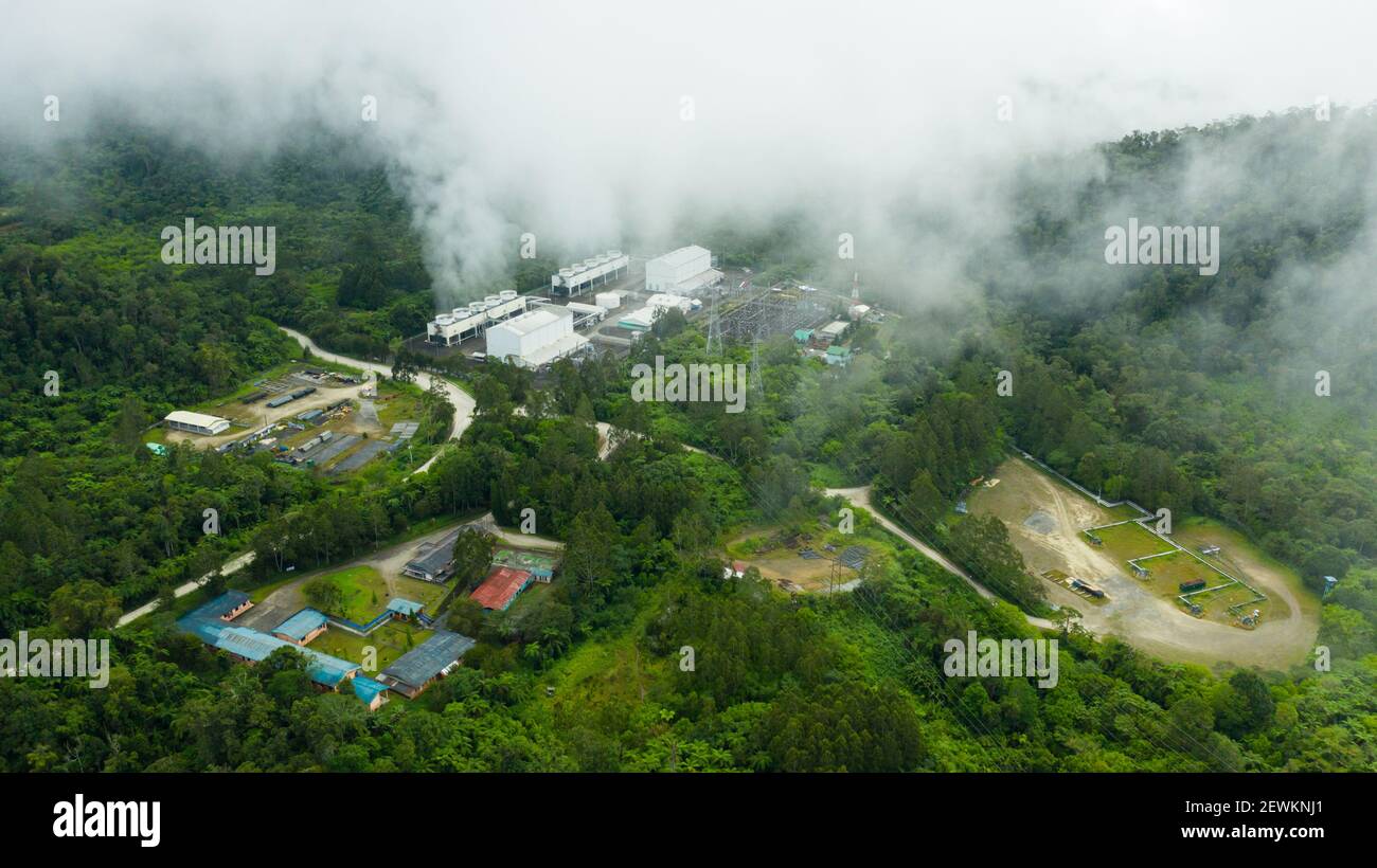 Aerial view of geothermal power production plant. Geothermal power ...