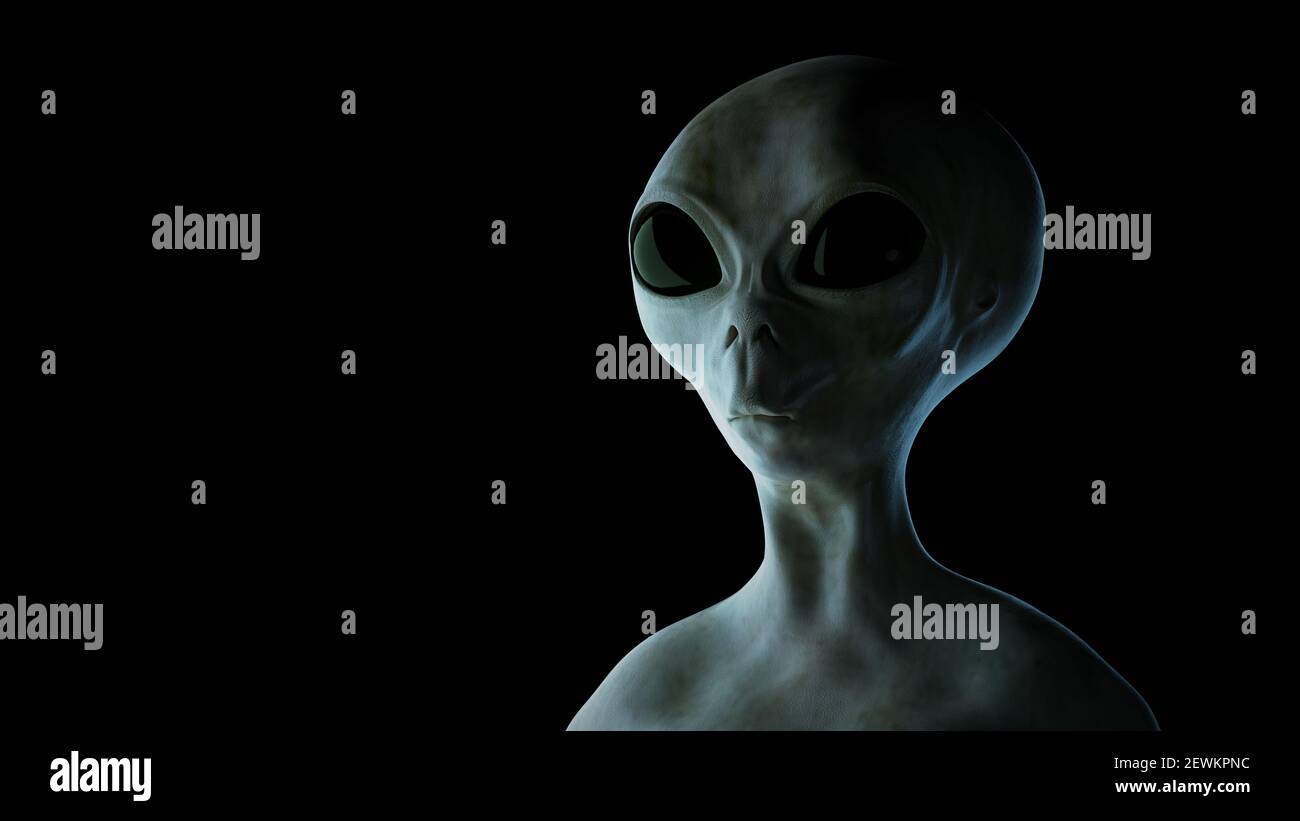 Spooky alien on black background. 3D rendered illustration Stock Photo ...