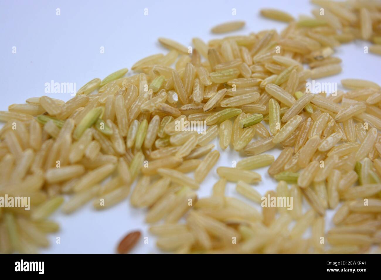 Wild unlipped white long rice raised on a white background Stock Photo ...