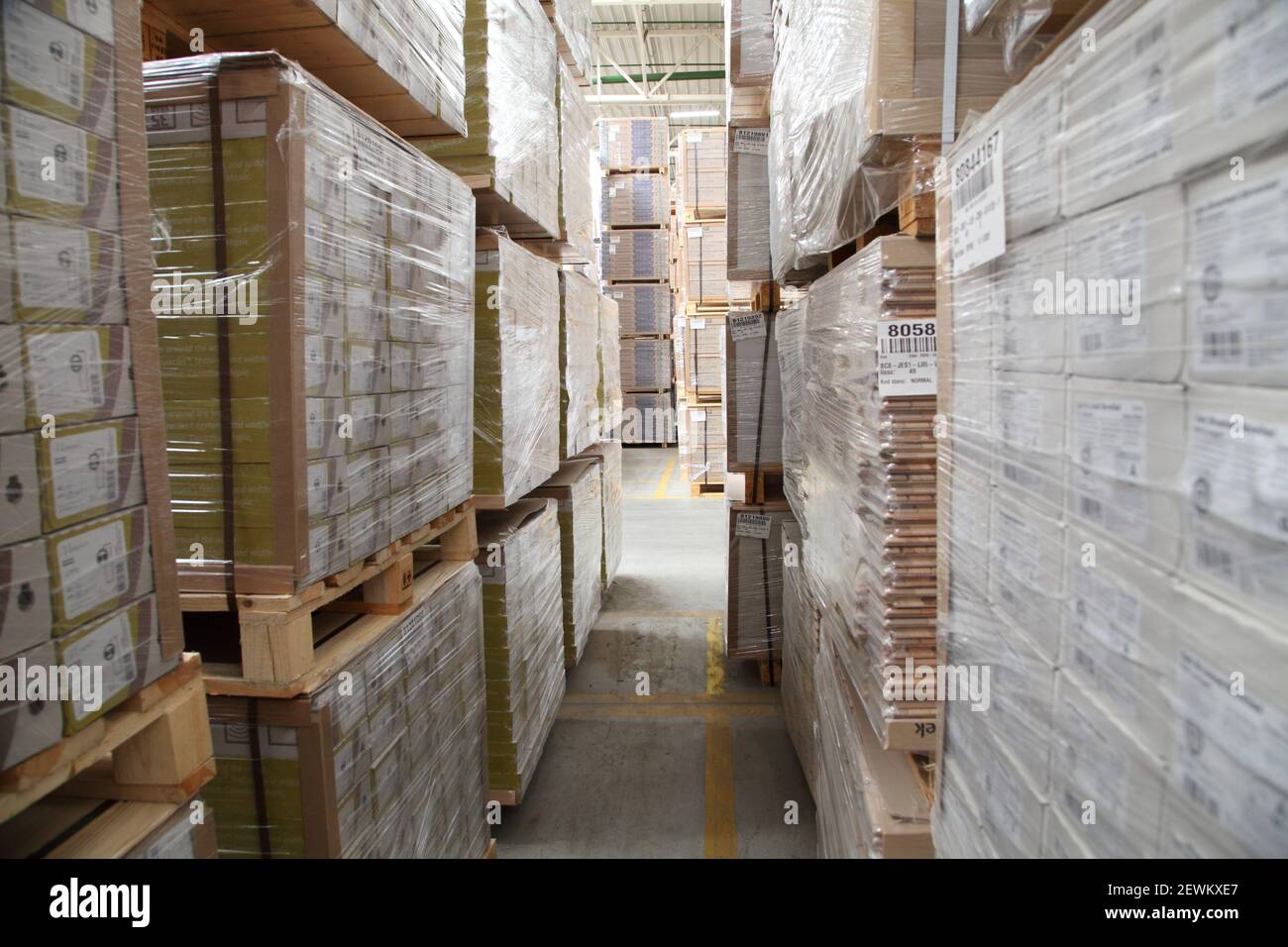 Industrial equipment for the production of laminate. Furniture factory ...